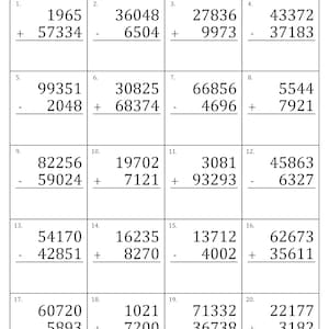 4 and 5 Digit Mixed Addition and Subtraction With Some Regrouping ...