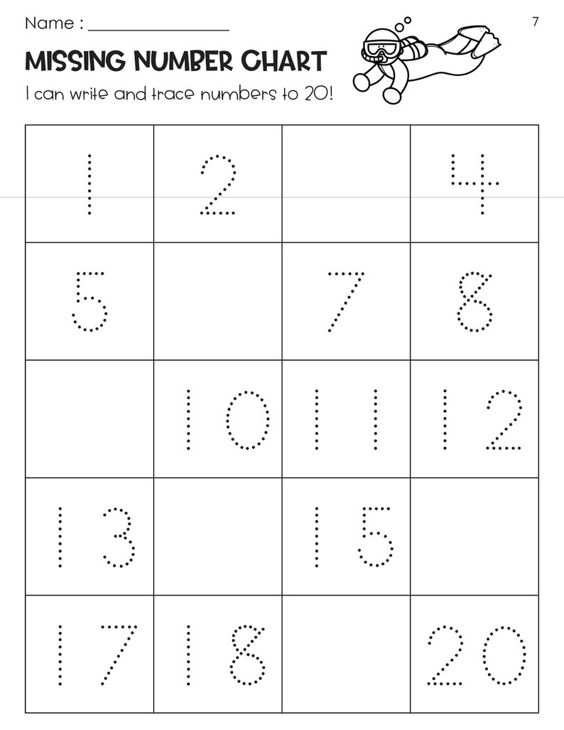 Missing Numbers Chart 1-20 Worksheets Ocean Theme - Etsy Missing Numbers Chart 1-20 Worksheets Ocean Theme - Etsy