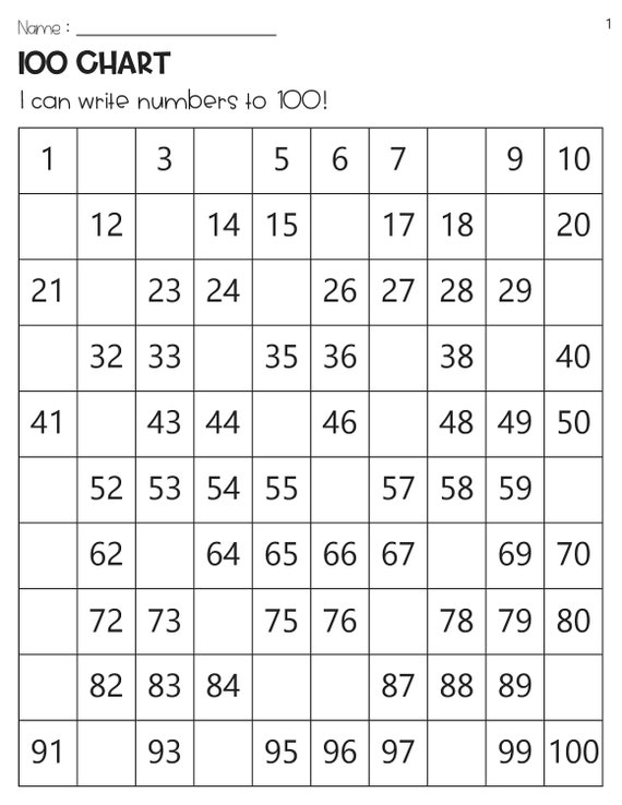 Cuadro Imprimible De Los 100 Números Faltantes Tabla De 100 | TPT