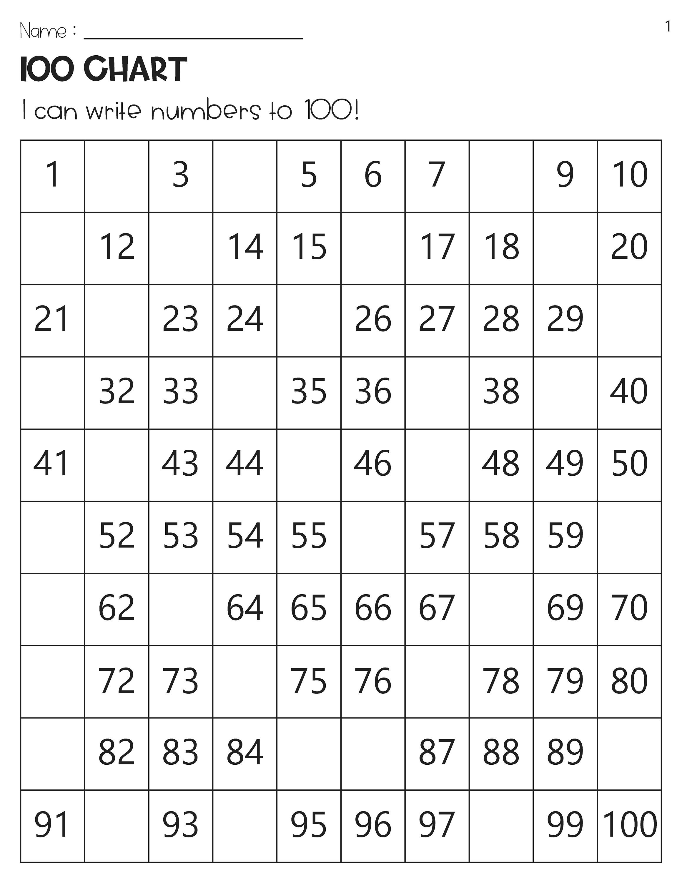 100 Chart Missing Numbers Worksheets - Etsy