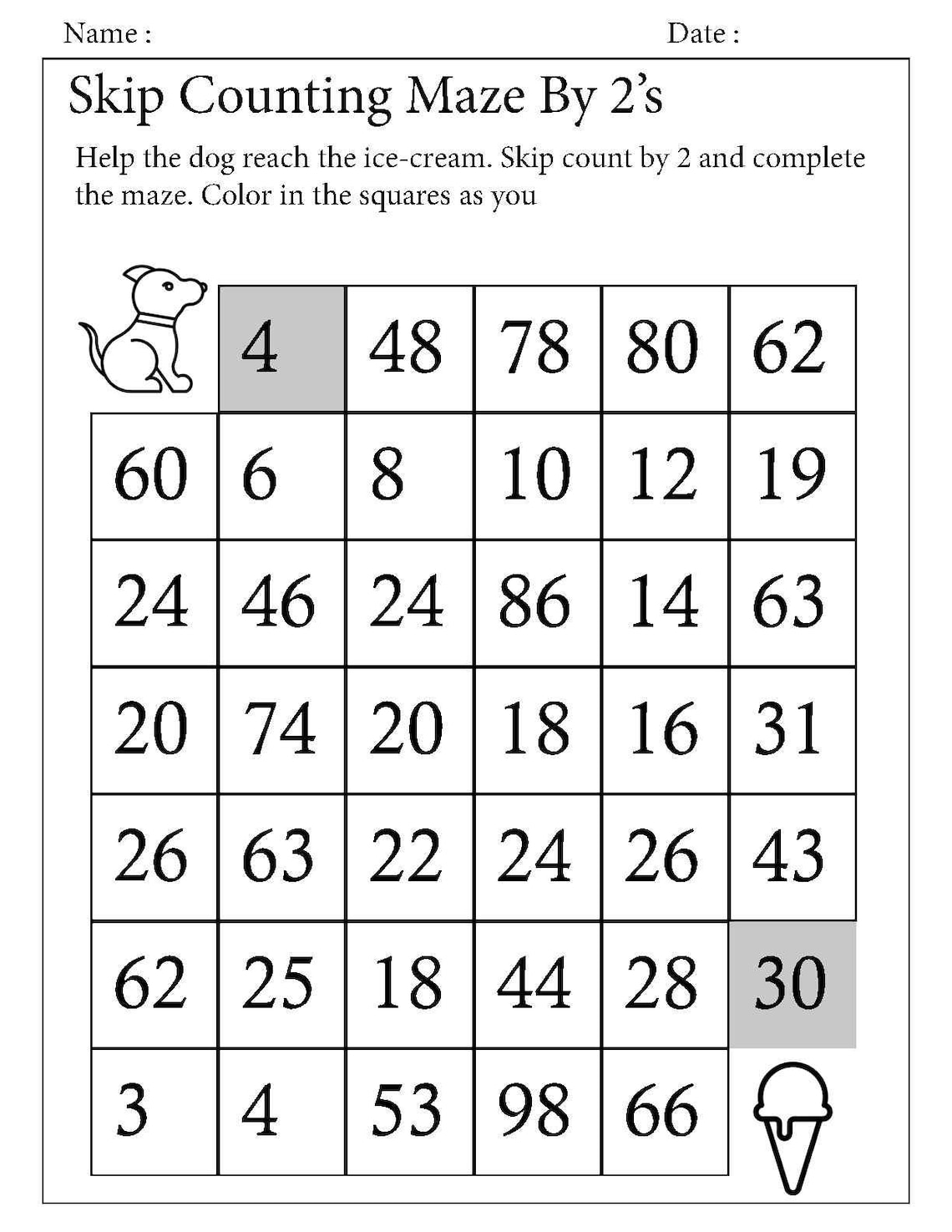 Skip Counting Maze by 2s,5s,10s,3s,7s Worksheets (printable PDF ...