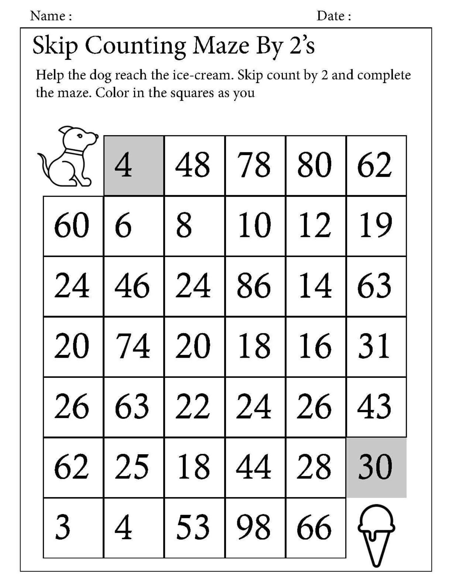 Skip Counting Maze by 2s,5s,10s,3s,7s Worksheets (printable PDF ...