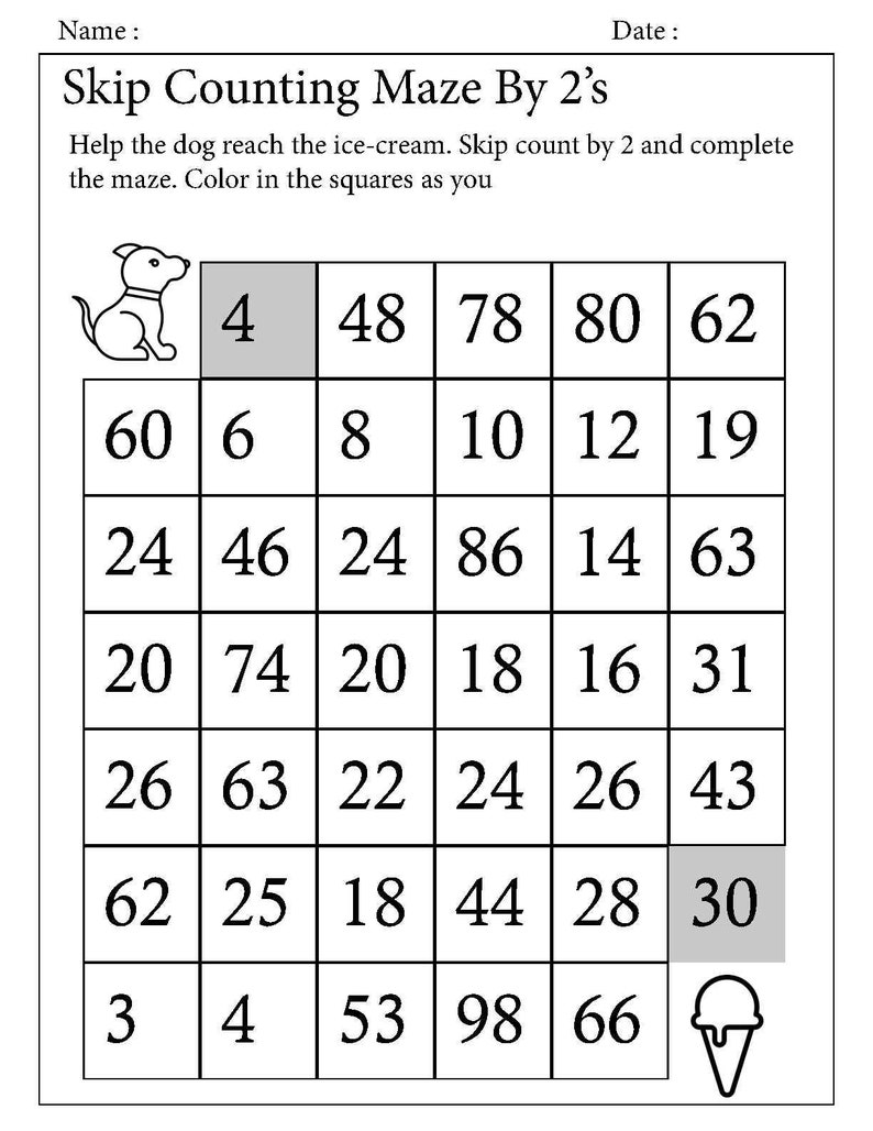Skip Counting Maze by 2s,5s,10s,3s,7s Worksheets (printable PDF ...
