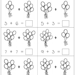 Addition With Pictures Sum up to 20 Worksheets - Adding Balloon ...