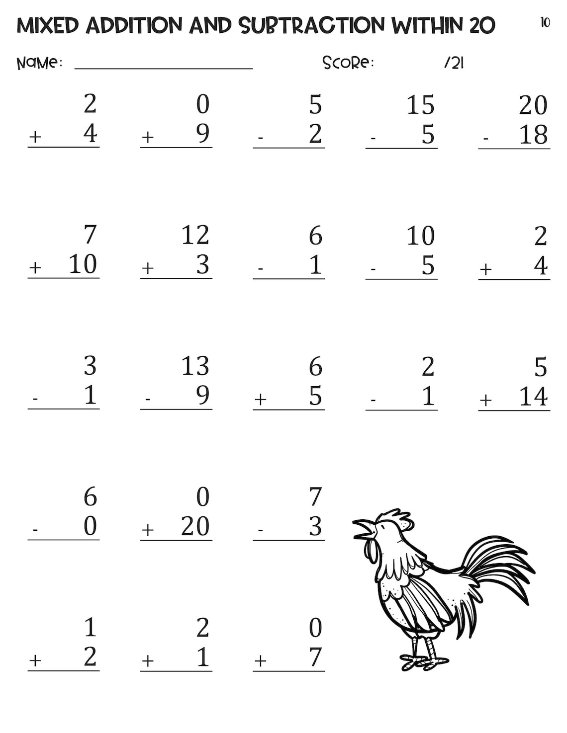 Farm Theme Mixed Addition and Subtraction Within 20 Worksheets - Etsy