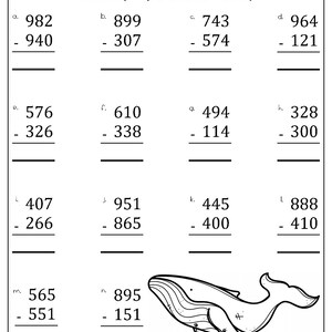 3 Digit Addition and Subtraction Worksheets - SET3 Ocean Theme Math ...