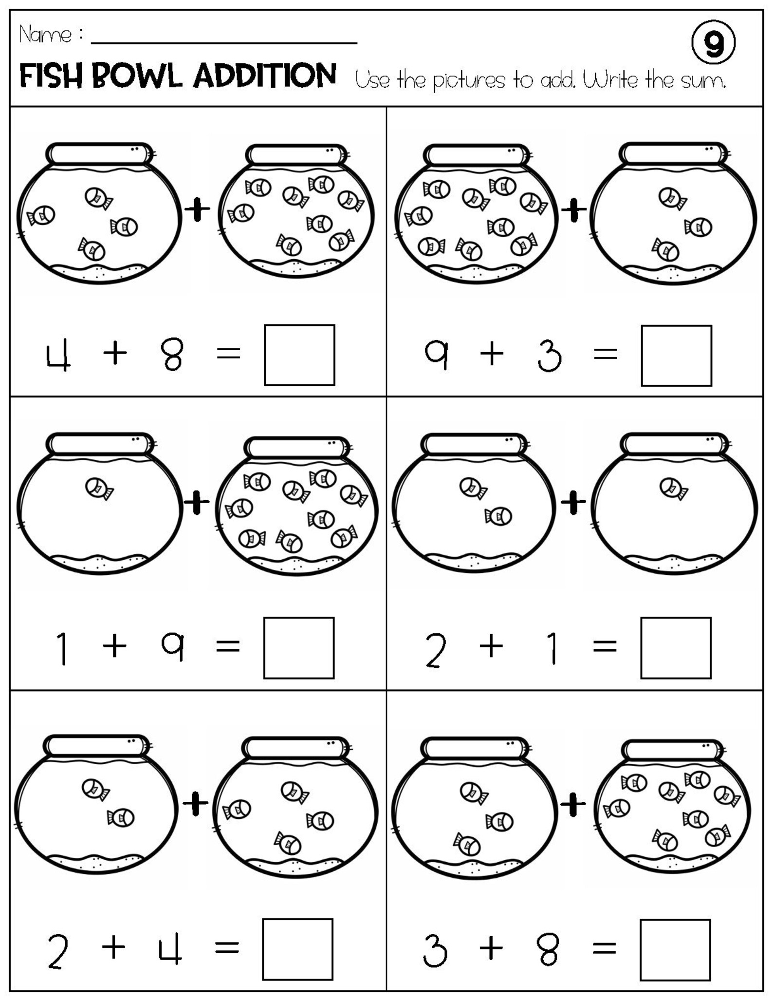 Addition With Pictures Sum Up To 20 Worksheets Adding Fish Bowls Addition With Pictures Sum Up To 20 Worksheets Adding Fish Bowls