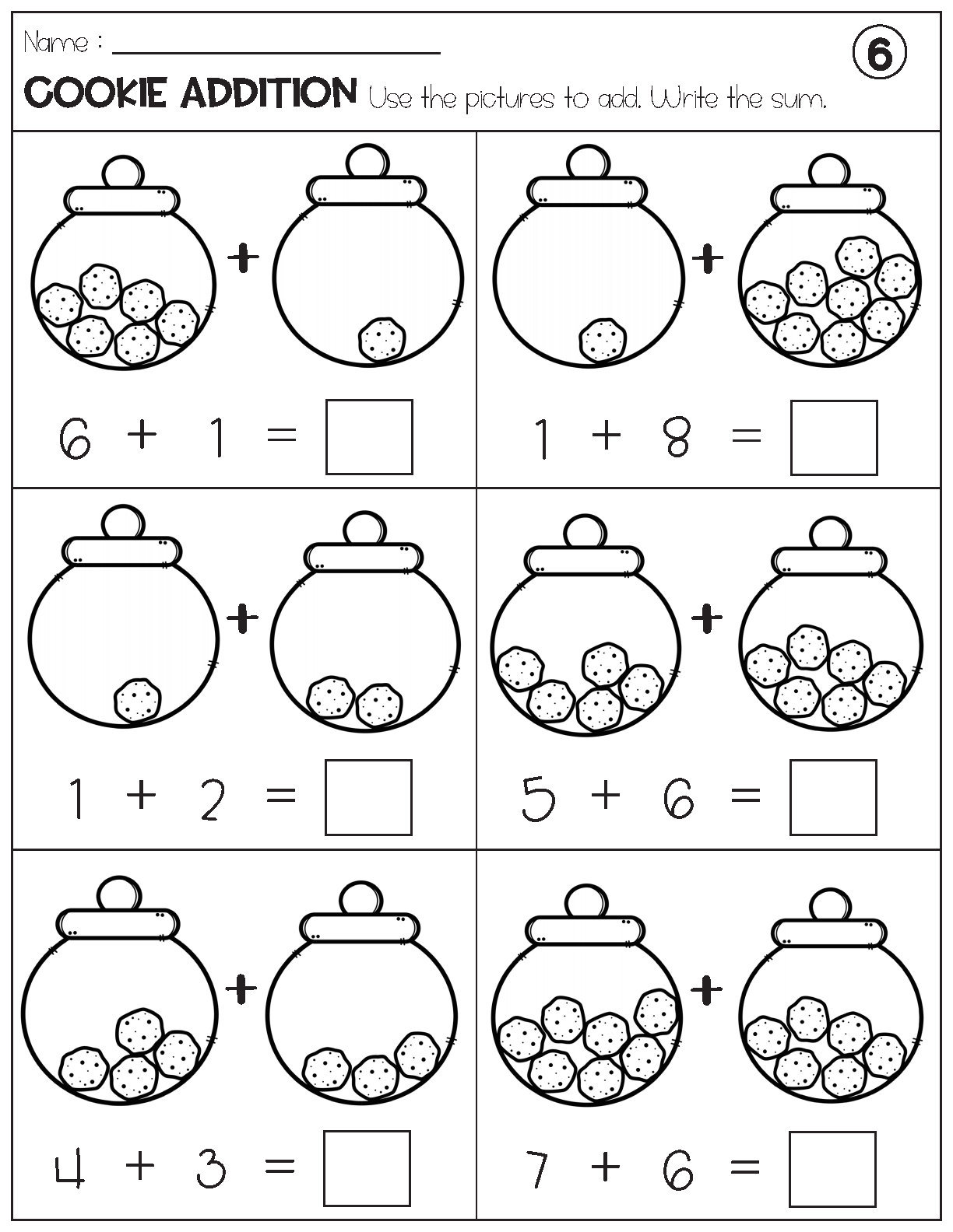 Addition With Pictures Sum up to 20 Worksheets - Adding Cookie Pictures ...