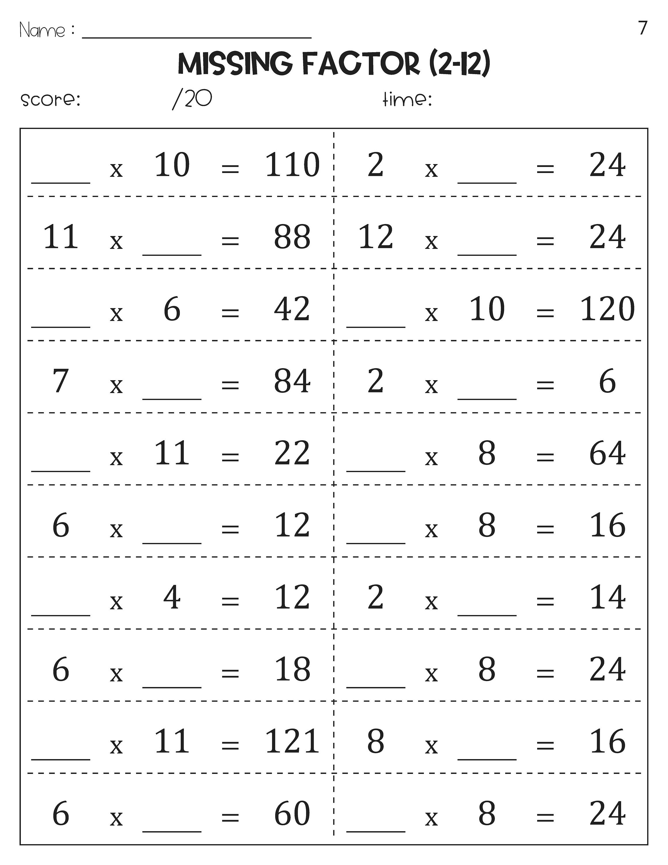 Missing Number Multiplication Factor Worksheets - Etsy
