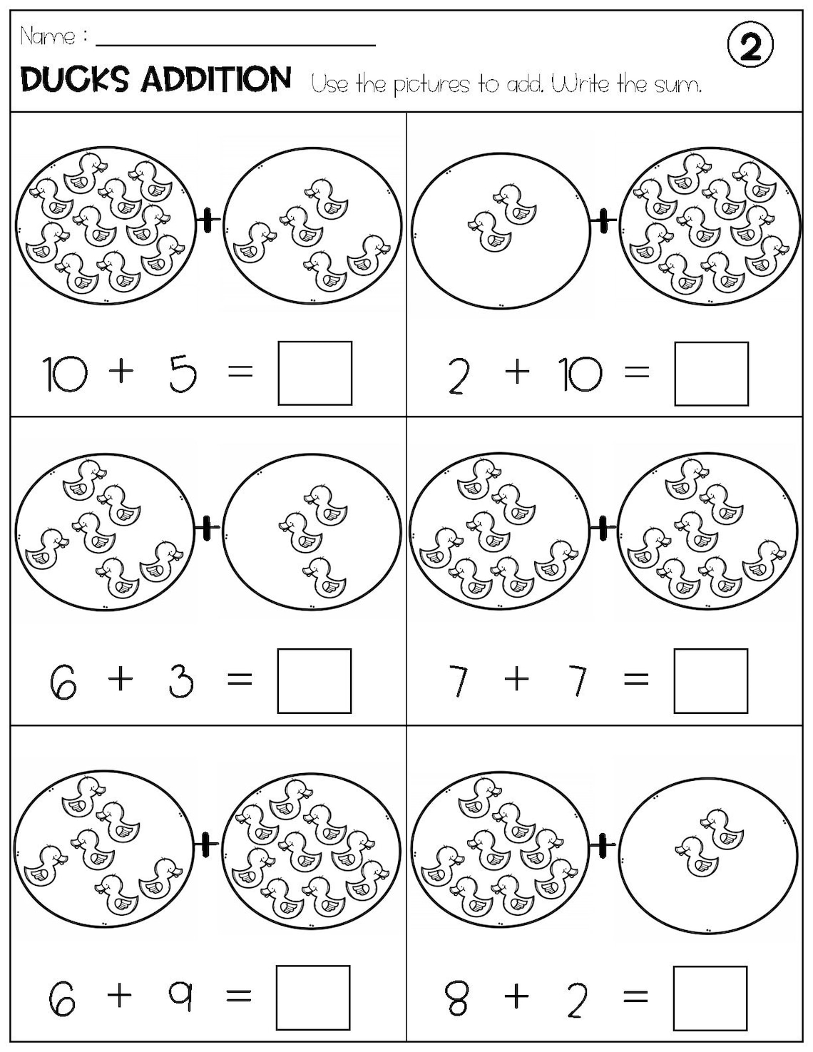 Addition With Pictures Sum up to 20 Worksheets - Adding Ducks Pictures ...