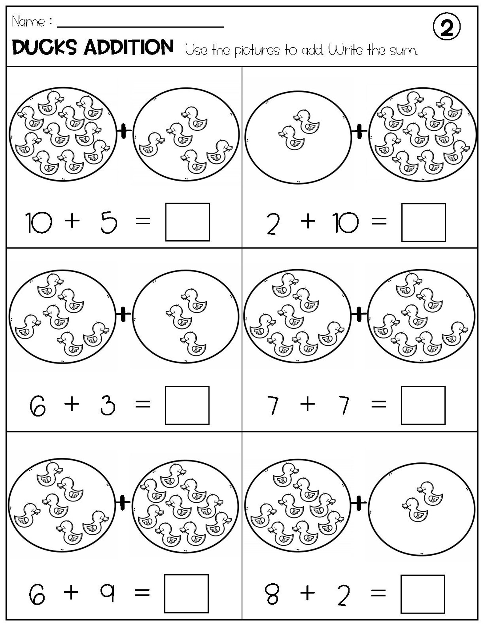 Addition With Pictures Sum up to 20 Worksheets - Adding Ducks Pictures ...