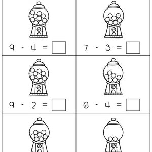Subtraction With Pictures Within 10 Worksheets - Subtracting Gumballs ...