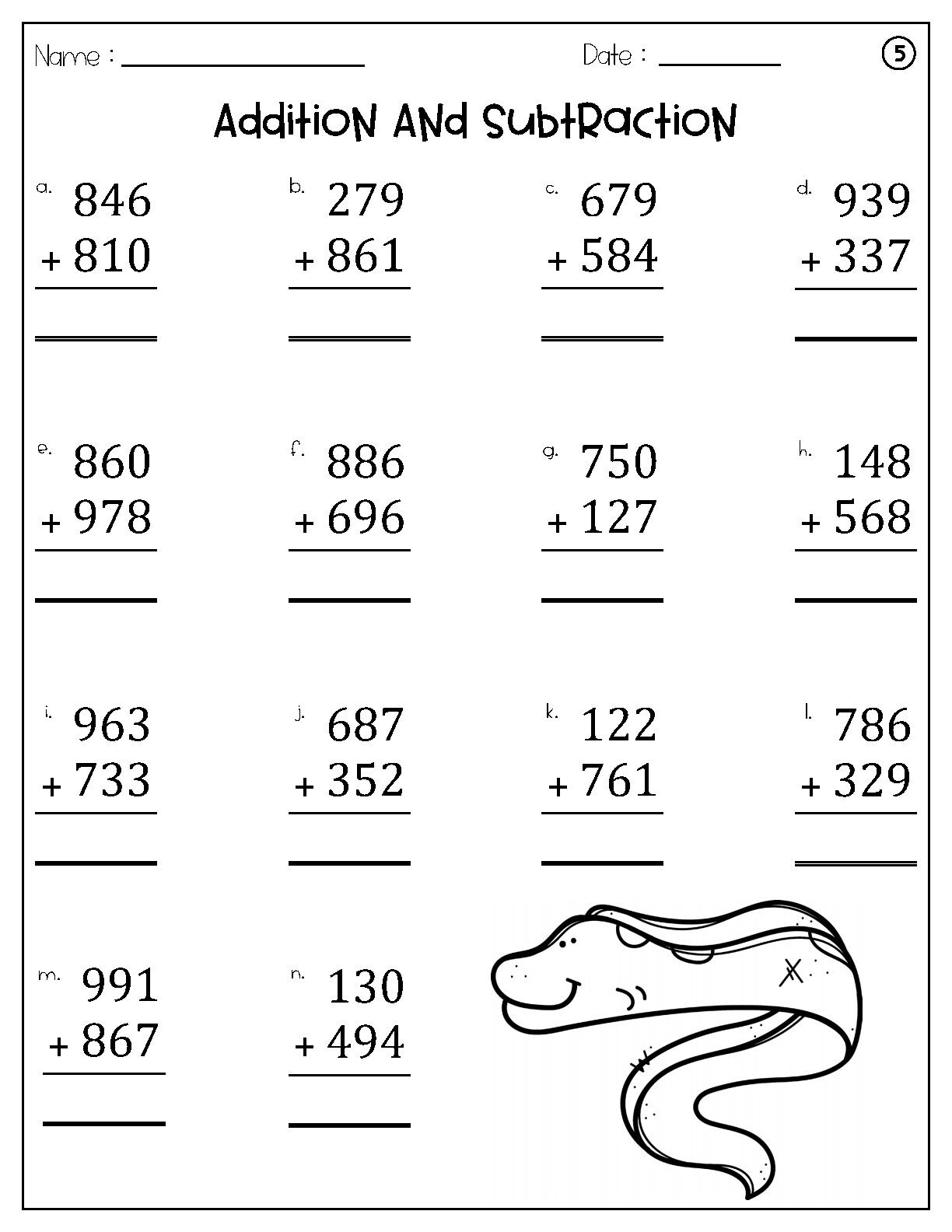 3 Digit Addition and Subtraction Worksheets - SET3 Ocean Theme Math ...