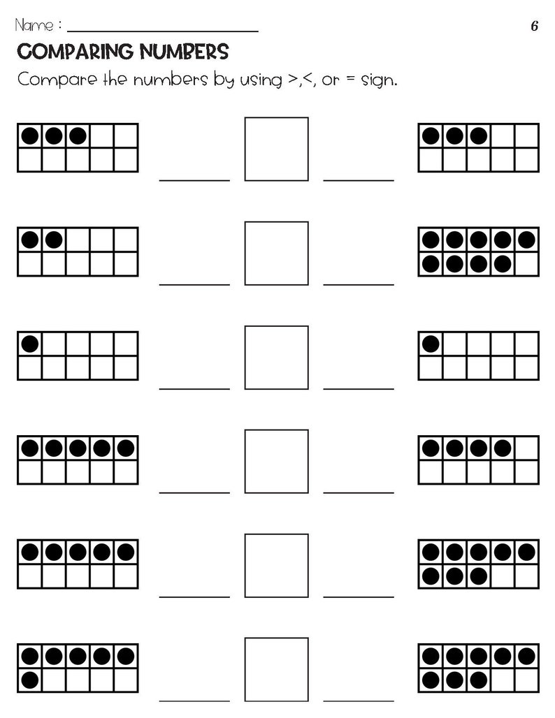 Counting and Comparing Numbers 1-10 With Ten Frame Worksheets - Etsy