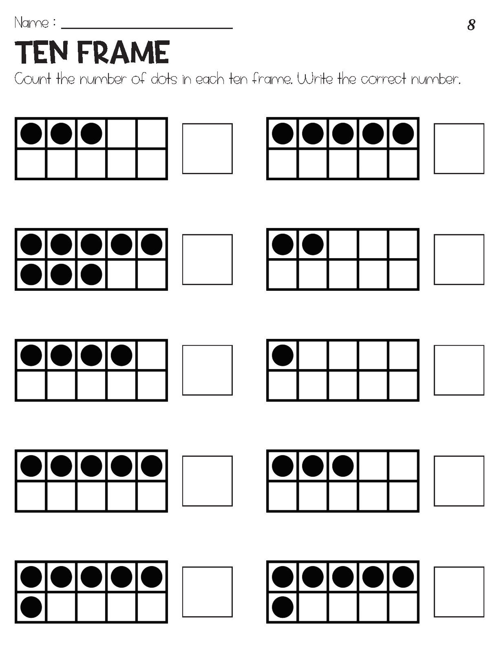 Counting Numbers 1-10 With Ten Frame Objects Worksheets - Etsy