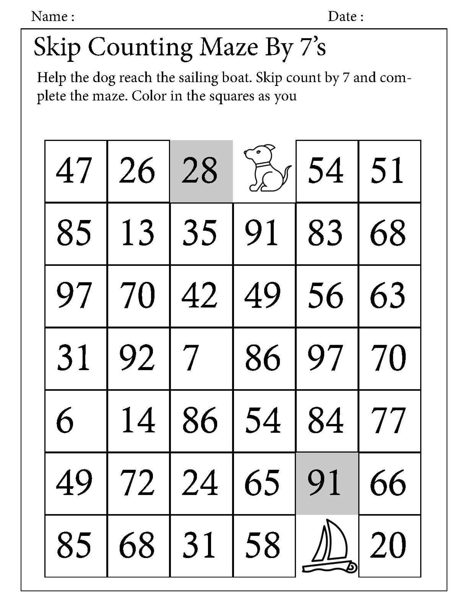 Skip Counting Maze by 2s,5s,10s,3s,7s Worksheets (printable PDF ...