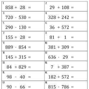Horizontal Mixed Addition and Subtraction to 1000 Worksheets - Etsy