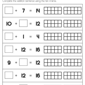 Missing Addends to 20 With Ten Frame Worksheets - Etsy