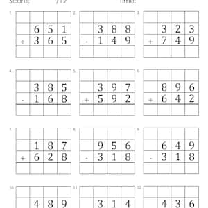Three Digit Mixed Addition and Subtraction Some Regrouping With Grid ...