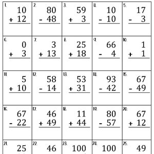 Mixed Addition and Subtraction Within 100 Worksheets - Etsy