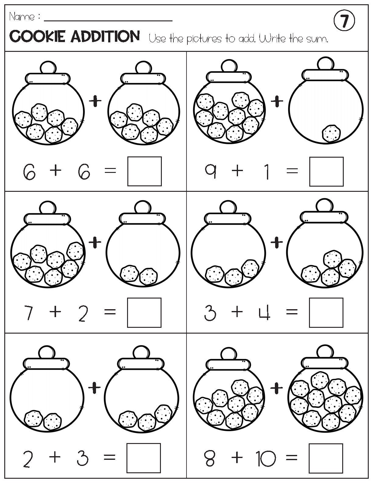 Addition With Pictures Sum up to 20 Worksheets - Adding Cookie Pictures ...