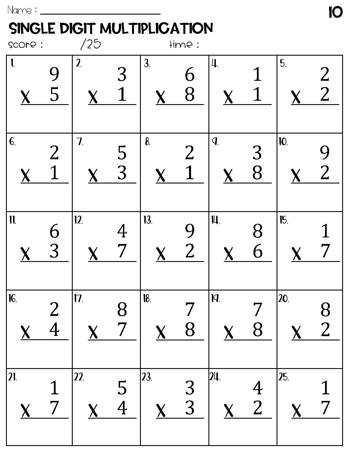 Single Digit Multiplication Worksheets - Etsy