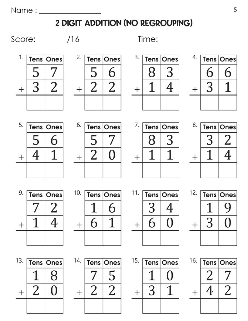 Two Digit Addition With Tens and Ones Without Regrouping Worksheets - Etsy