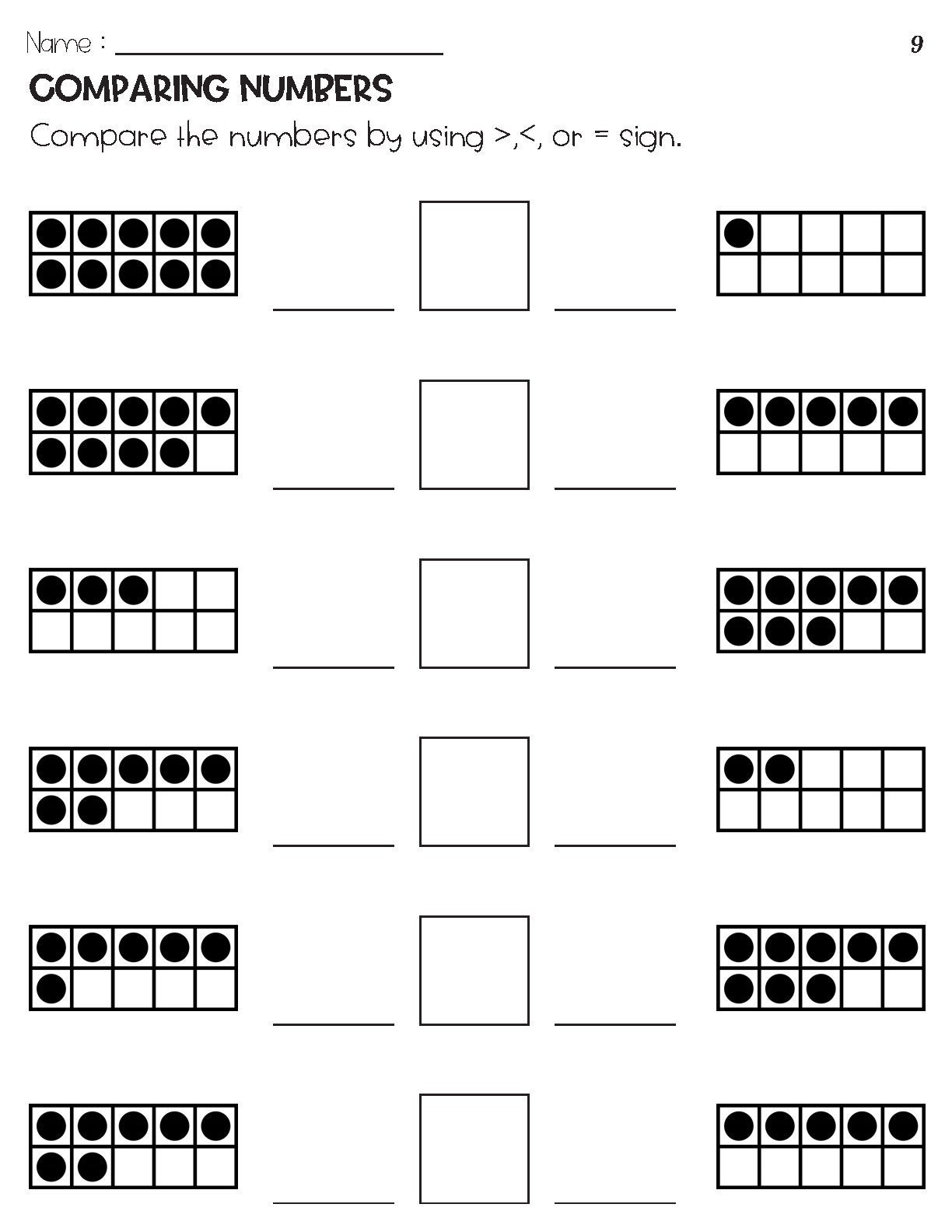 Counting and Comparing Numbers 1-10 With Ten Frame Worksheets - Etsy