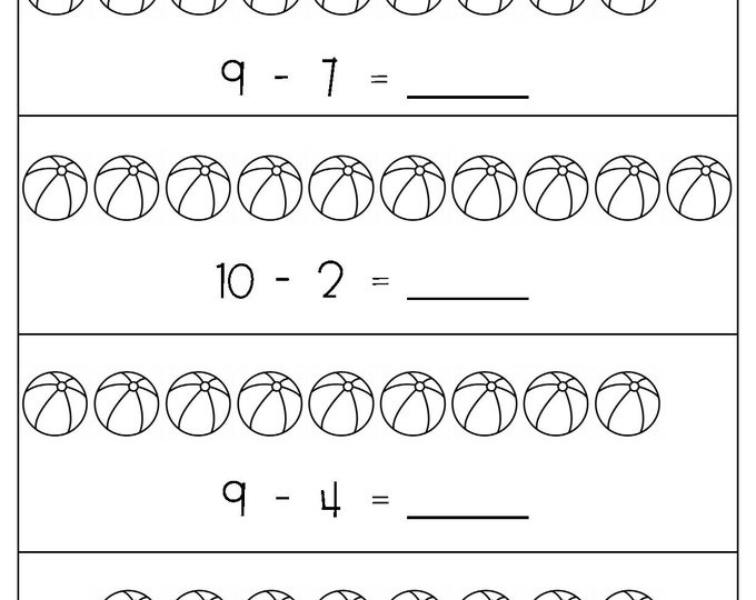 Kindergarten Math Worksheets. Cut and Paste Subtraction. - Etsy Hong Kong