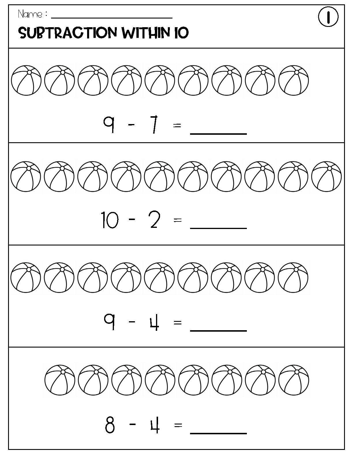Subtraction Within 10 With Pictures Worksheets - Etsy