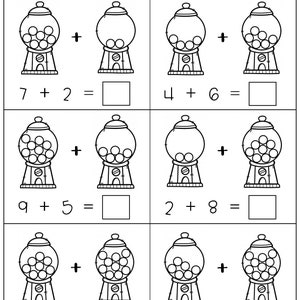 Addition With Pictures Sum up to 20 Worksheets - Adding Gumballs ...