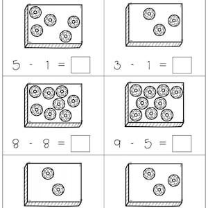 Subtraction With Pictures Within 10 Worksheets - Subtracting Donuts ...