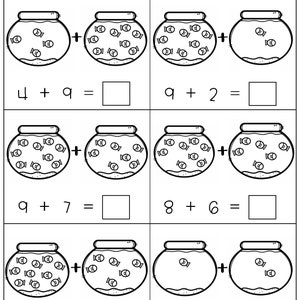 Addition With Pictures Sum up to 20 Worksheets - Adding Fish Bowls ...
