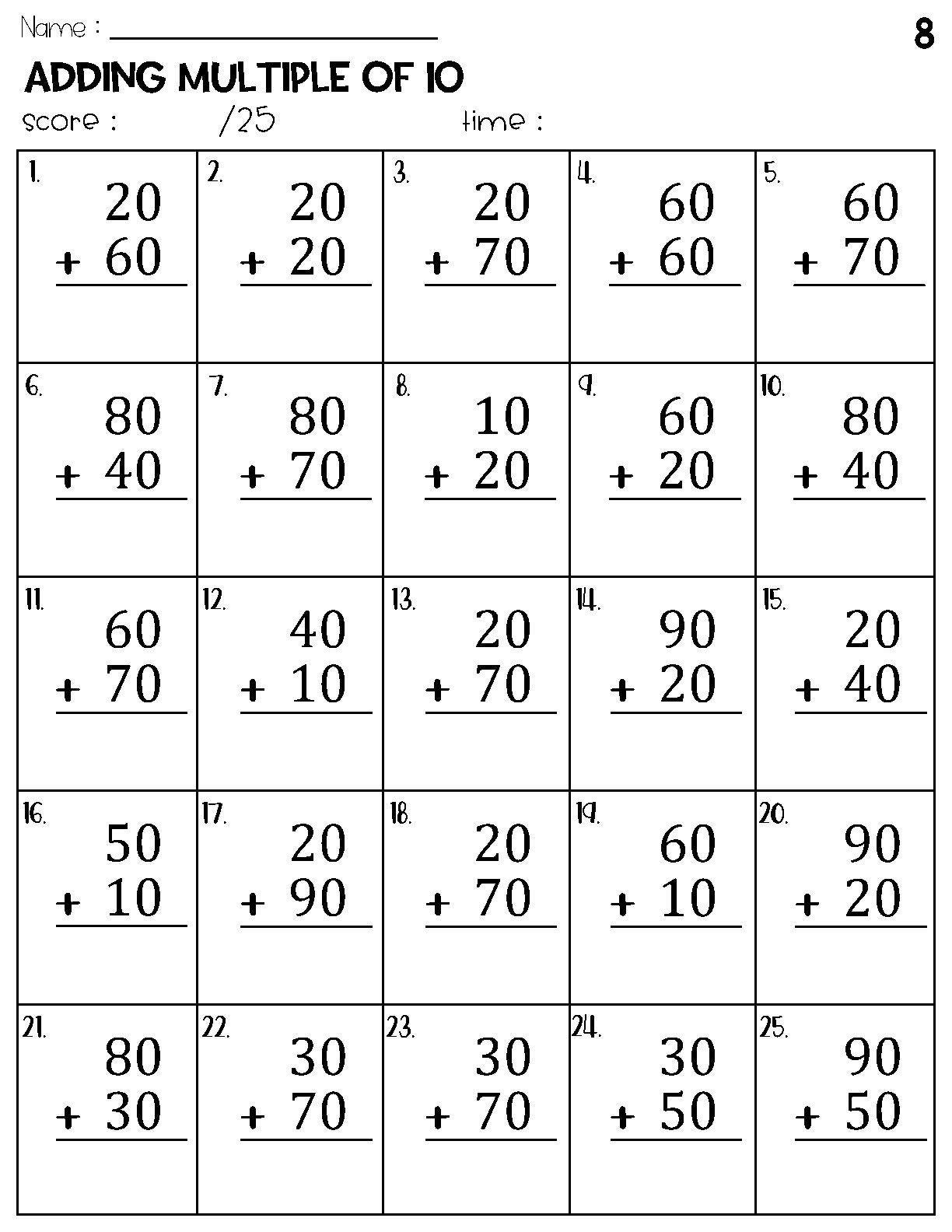 Adding Multiple of 10 Worksheets - Etsy