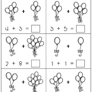 Addition With Pictures Sum up to 20 Worksheets - Adding Balloon ...