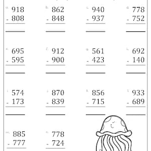 3 Digit Addition and Subtraction Worksheets - SET3 Ocean Theme Math ...