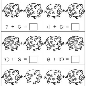 Addition With Pictures Sum up to 20 Worksheets - Adding Piggy Pictures ...