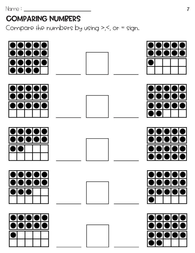 Counting and Comparing Numbers 11-20 With Ten Frame Worksheets - Etsy