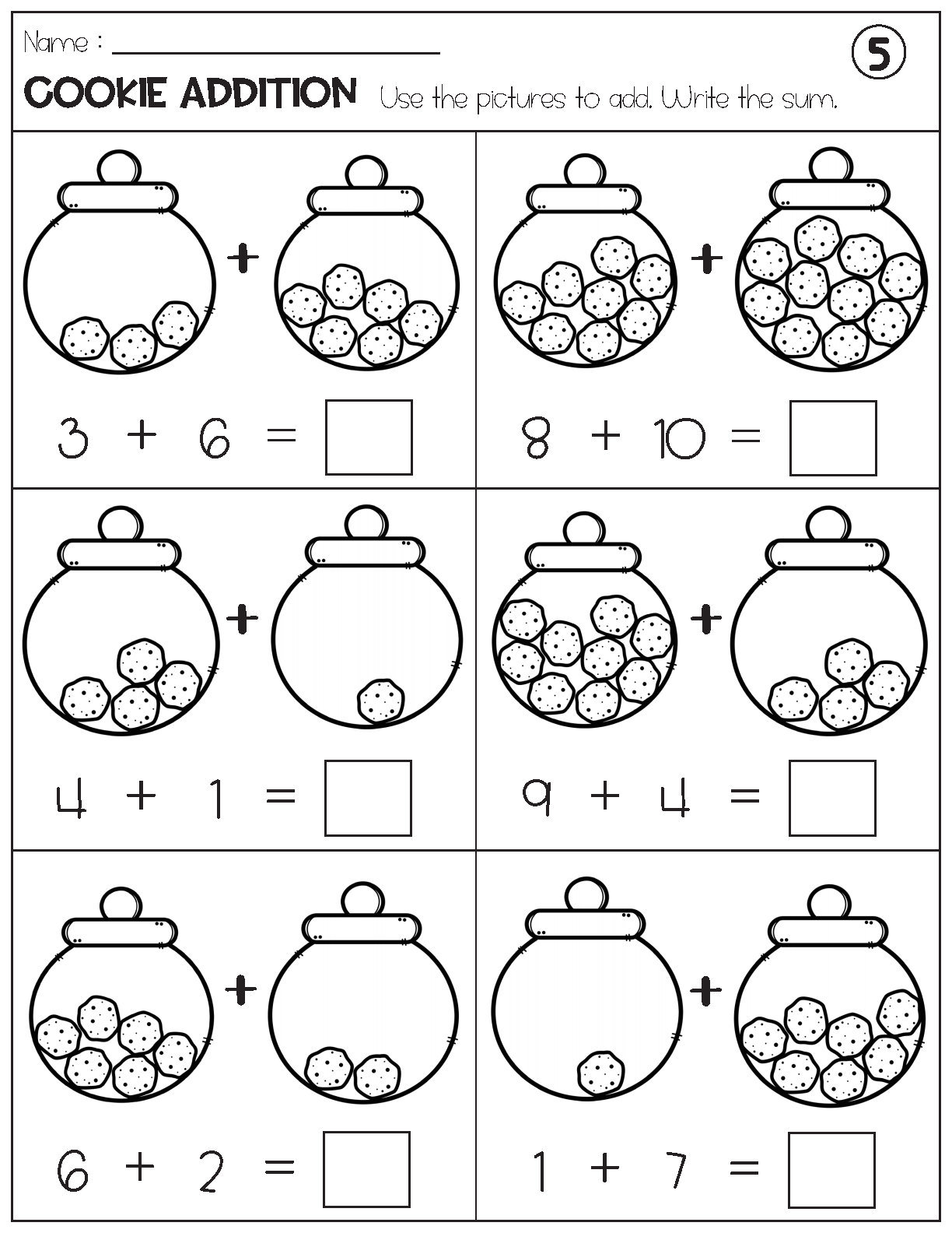 Addition With Pictures Sum up to 20 Worksheets - Adding Cookie Pictures ...