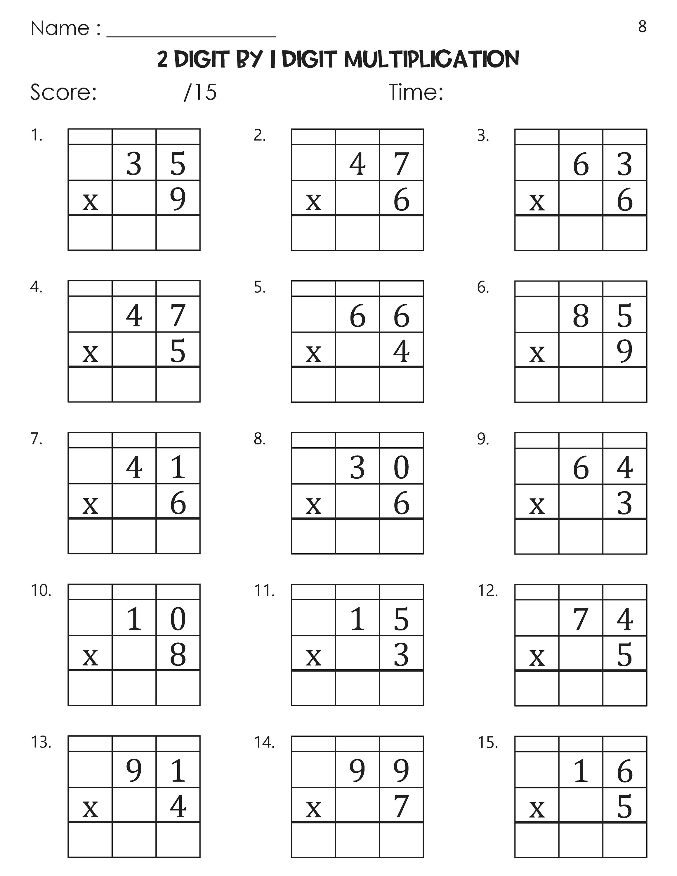 2 Digit by 1 Digit Multiplication With Grid Worksheets - Etsy