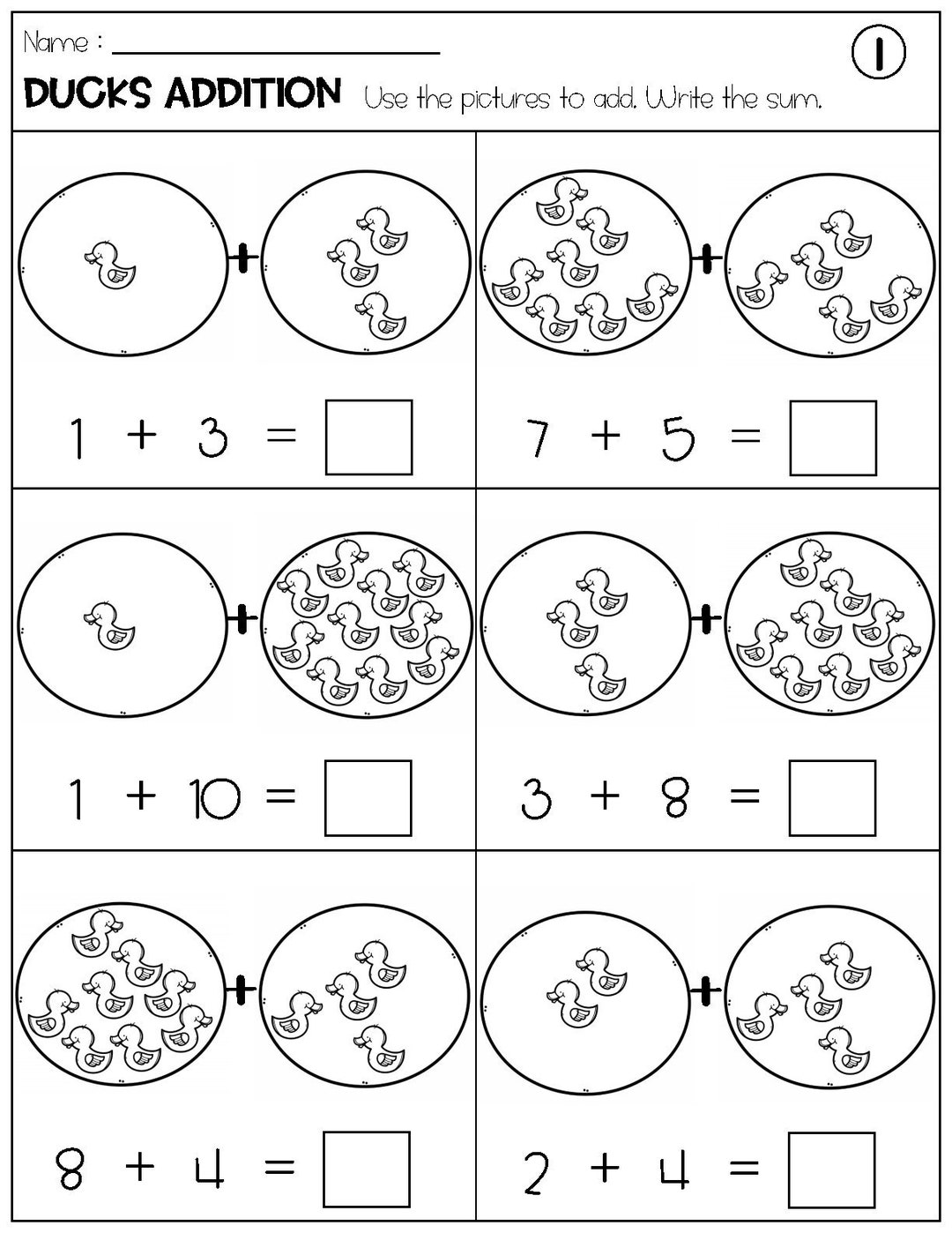 Addition With Pictures Sum up to 20 Worksheets - Adding Ducks Pictures ...