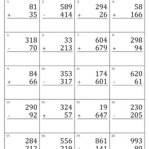 2 and 3 Digit Mixed Addition and Subtraction With Some Regrouping ...