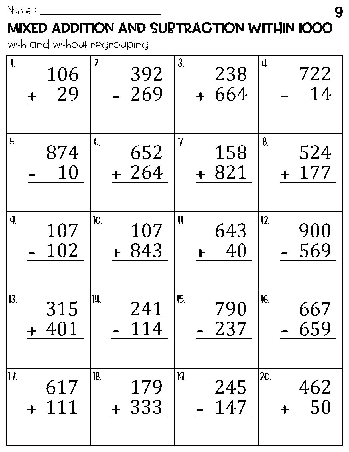Mixed Addition and Subtraction Within 1000 Worksheets - Etsy