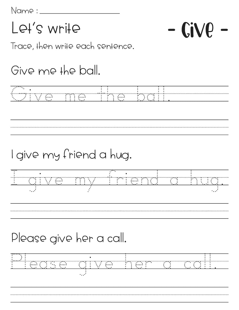 Sight Word Sentences Writing and Tracing Worksheets - Etsy