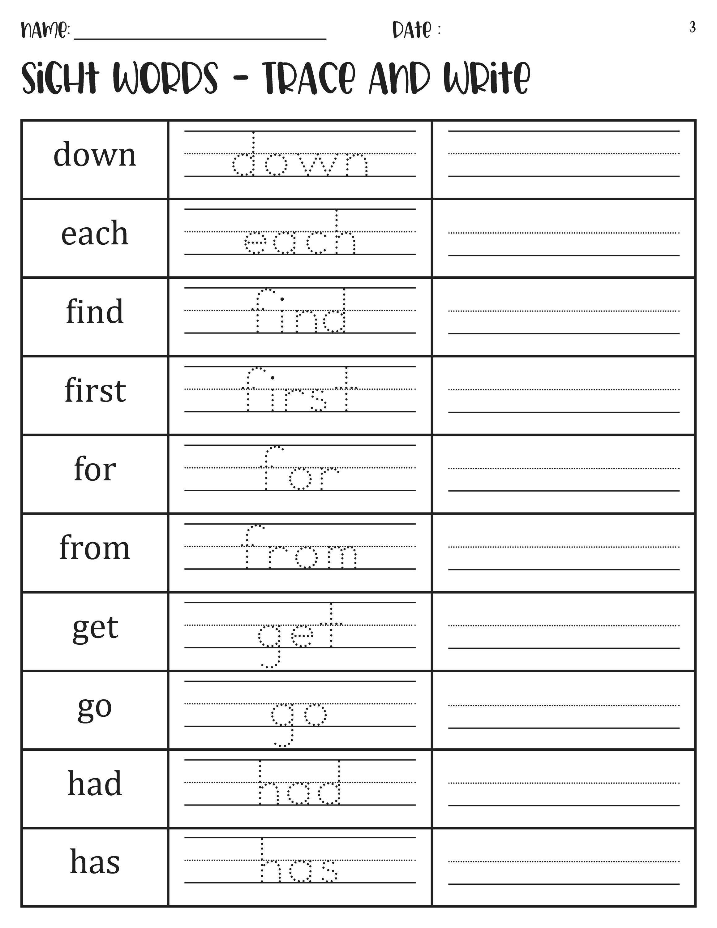 Trace and Write Fry First 200 Sight Words Worksheets - Etsy