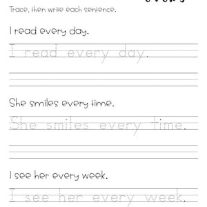 Sight Word Sentences Writing and Tracing Worksheets - Etsy