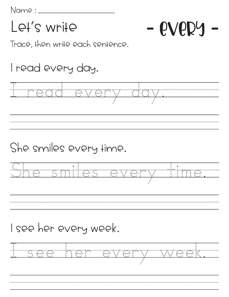Sight Word Sentences Writing and Tracing Worksheets - Etsy