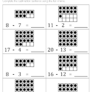 Subtraction Within 20 With Ten Frame Pictures Worksheets - Etsy