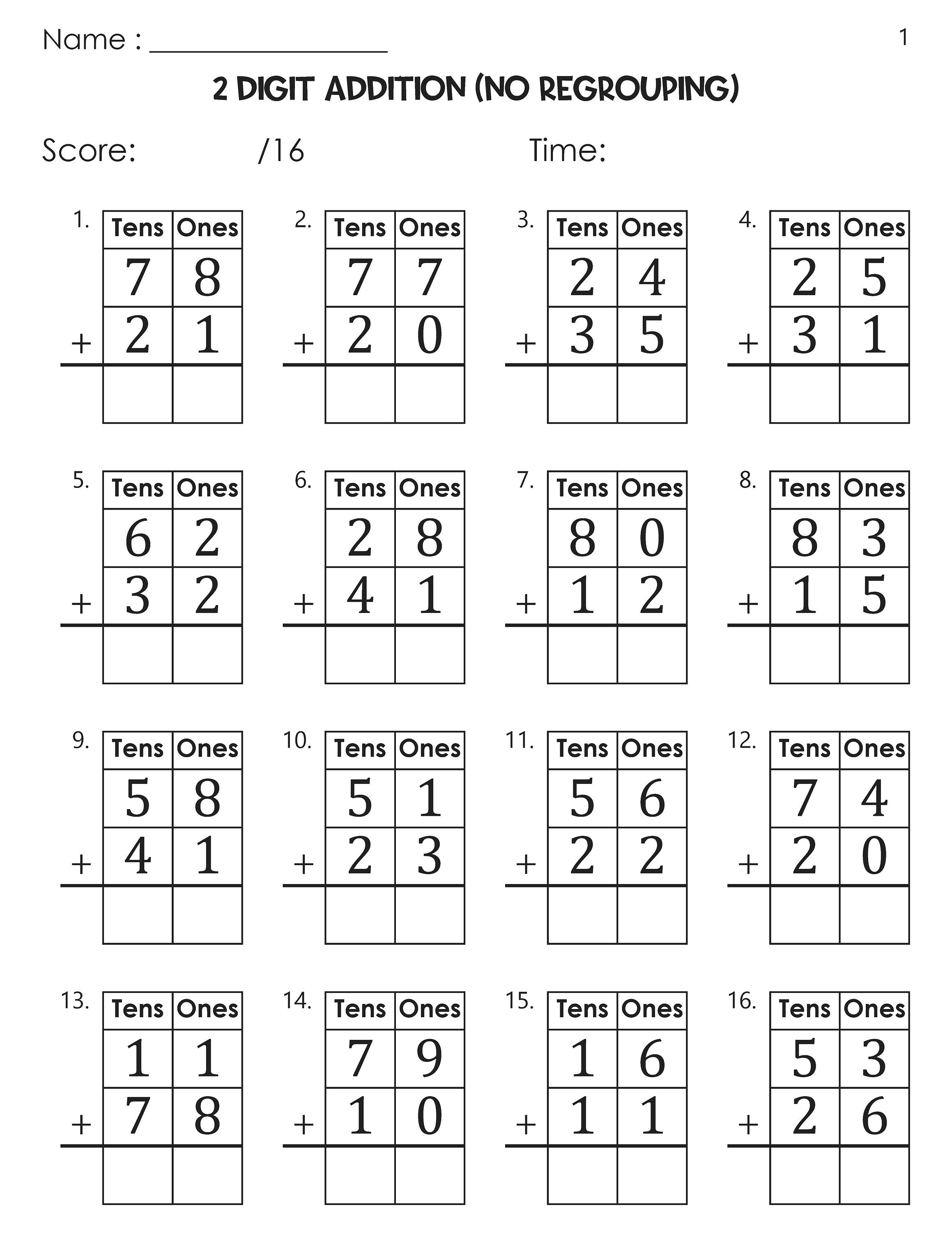 Two Digit Addition With Tens and Ones Without Regrouping Worksheets - Etsy
