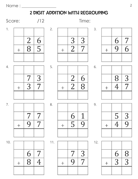 Double Digit Addition With Regrouping Worksheets Second Grade Perks: